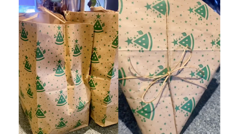 Transform Your Woolies Bag With This Christmas Wrapping Paper Hack